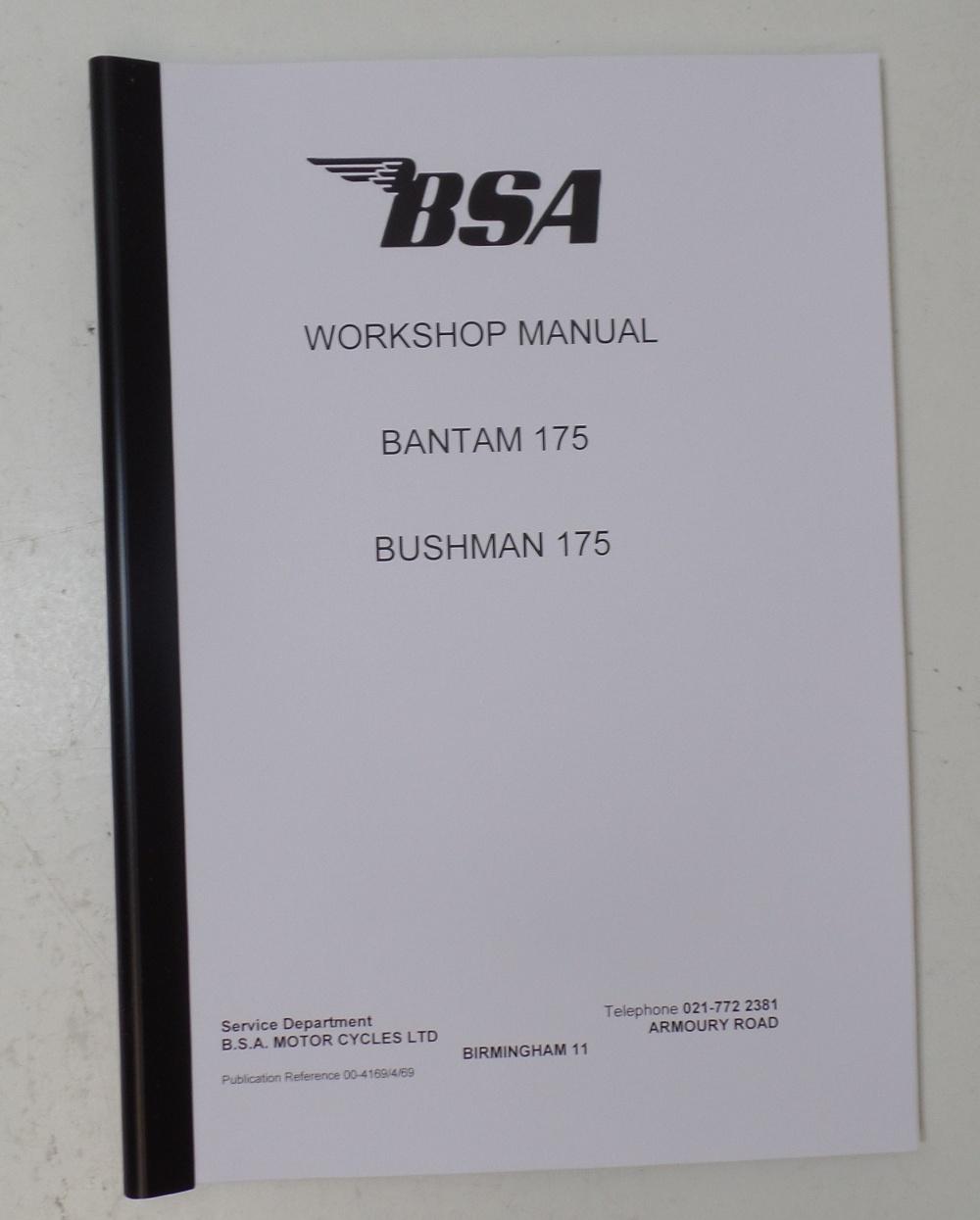BSA B175 Bantam / Bushman Workshop Manual Book Copy | BRITISH Only ...
