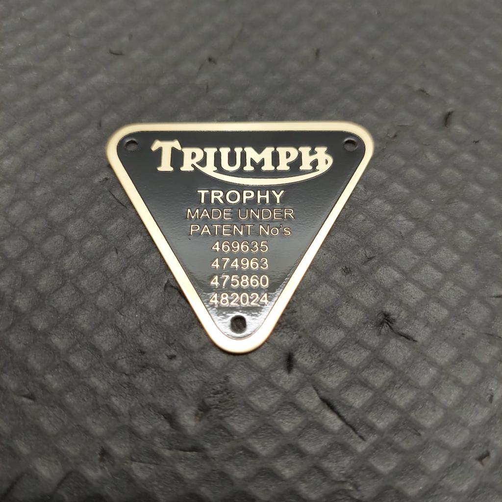 Triumph Patent Plate Marked Trophy Gold | BRITISH Only Austria ...