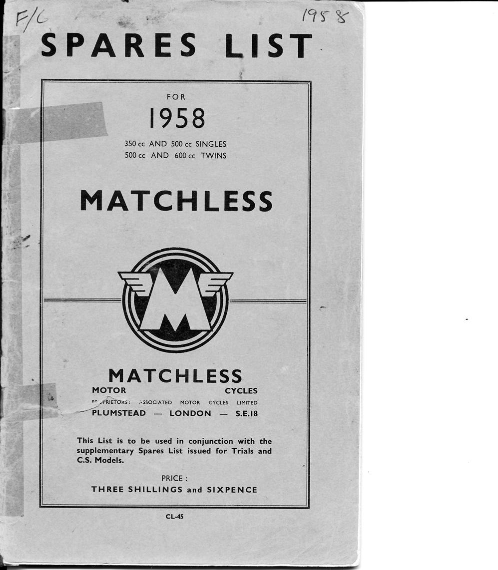 Matchless Parts Book. Spare Parts List 1958 Copy | BRITISH Only Austria ...