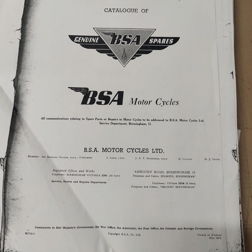 BSA Model M20, M21, M33 Spare Parts List Copy 1949 - 1955 used ...