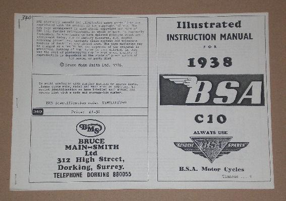 BSA Instruction Manual 1938 C10 /Illustrated Copy | BRITISH Only ...