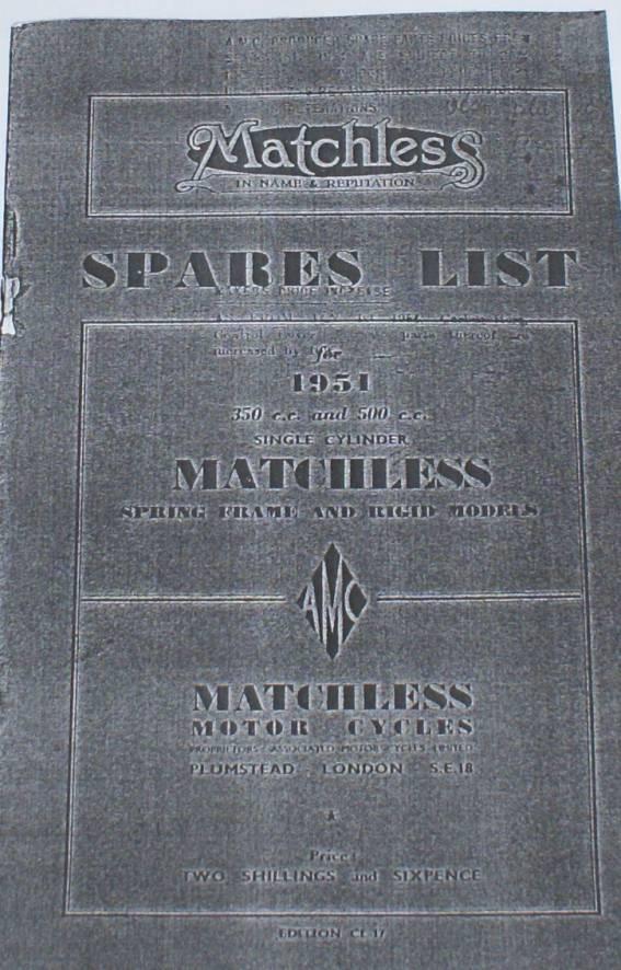 Matchless 350/500 ccm 1951 Parts Book Copy G3L,G3LS,G3LC,G3LCS,G80,G80S ...